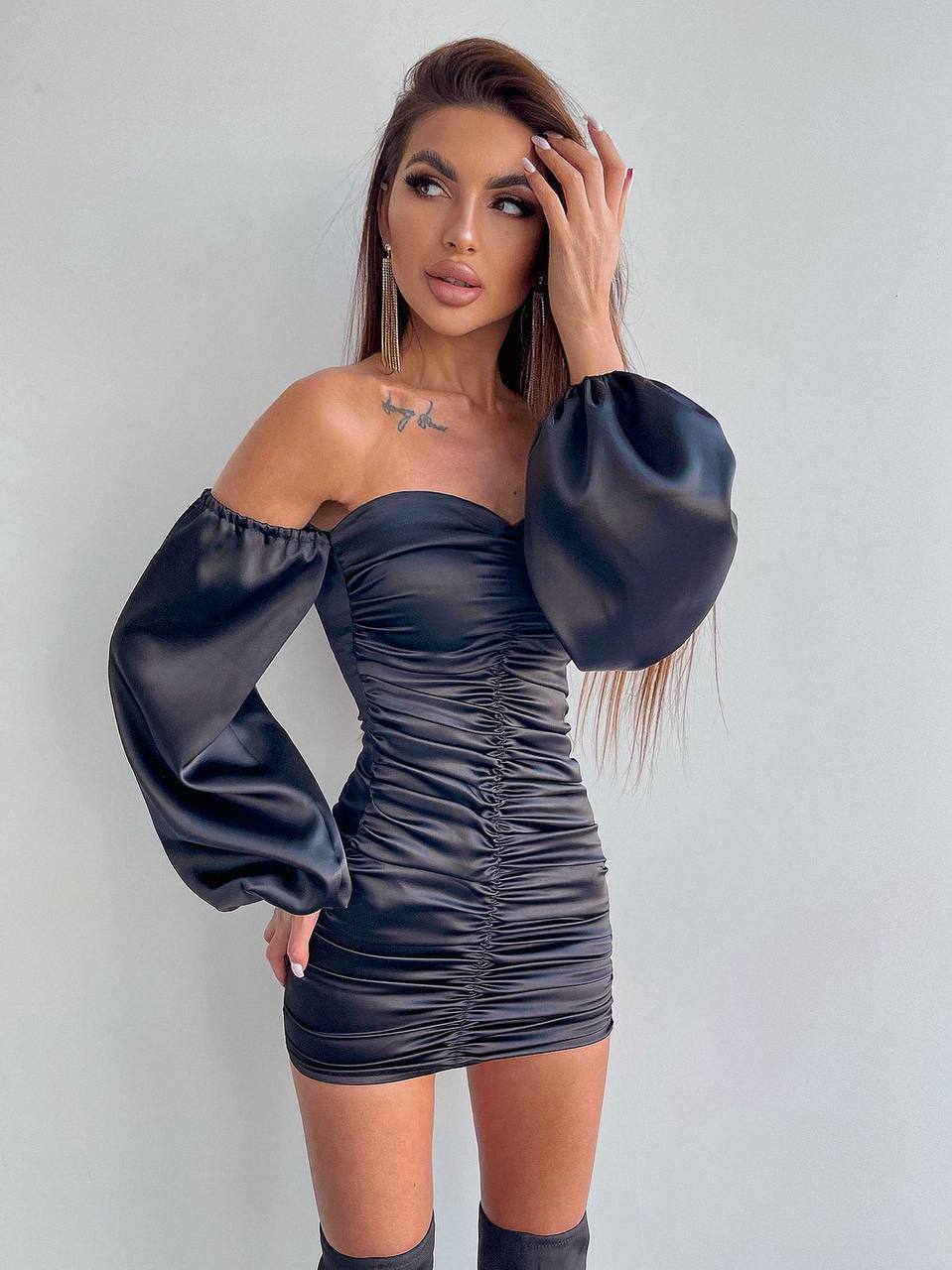 Атласна сукня з драпіруванням ціна: 830 грн, фото, відгуки | PUSHKA