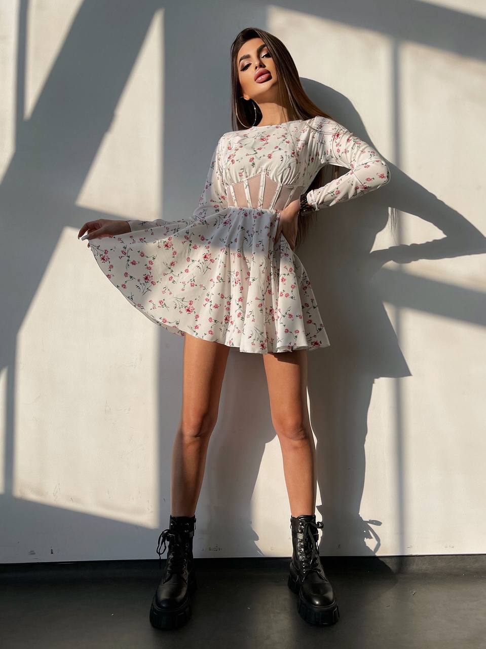 Приталена сукня з корсетною вставкою та спідницею-сонцем ціна: 730 грн, фото, відгуки | PUSHKA